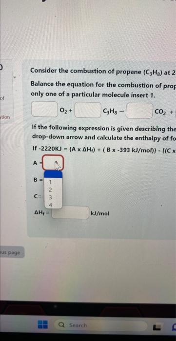 Solved drop-down arrow and calculate the enthalpy of If | Chegg.com