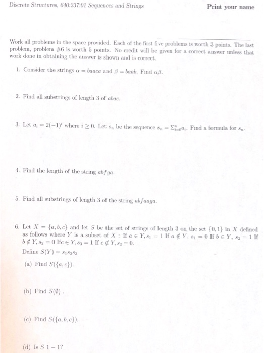 Solved Discrete Structures, 640:237:01 Sequences and Strings | Chegg.com