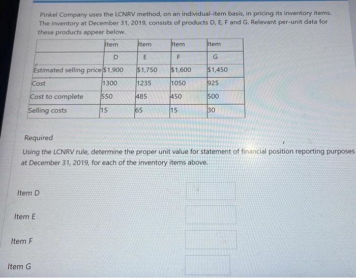Solved Pinkel Company uses the LCNRV method, on an | Chegg.com