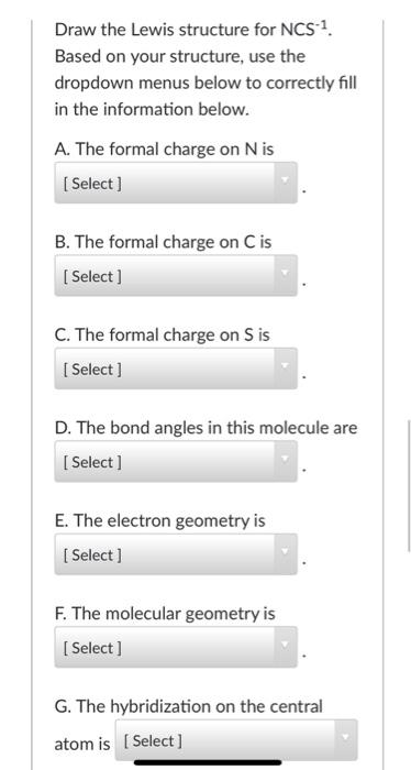 Solved Draw the Lewis structure for NCS-1. Based on your | Chegg.com
