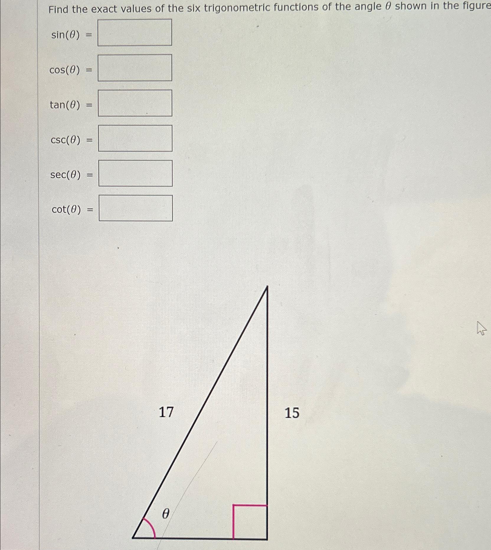 Solved Find the exact values of the six trigonometric | Chegg.com