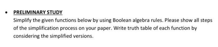 Solved PRELIMINARY STUDY Simplify the given functions below | Chegg.com