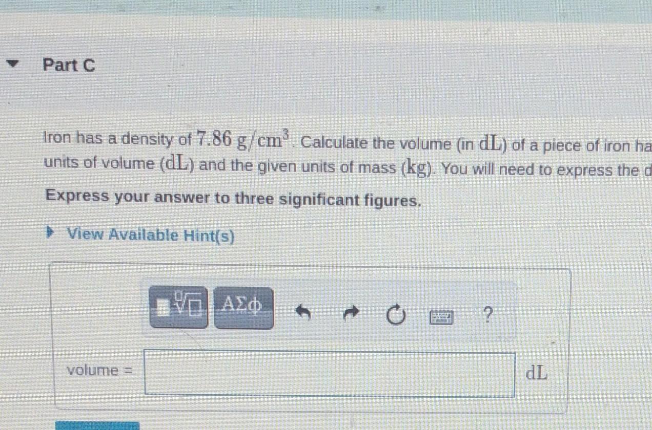 Iron Has A Density Of 7 86 G Cm3 Calculate The