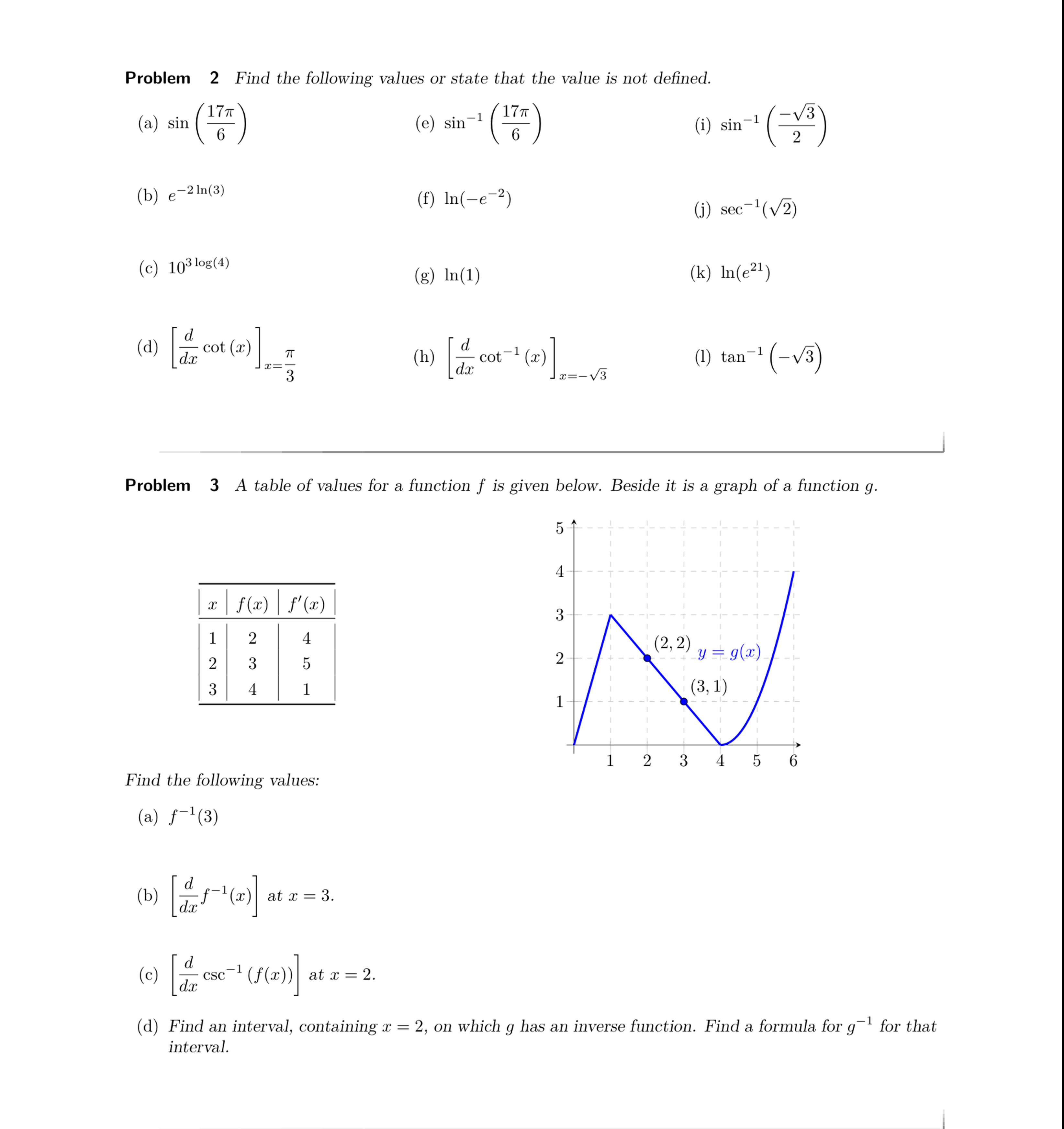 Solved Problem 2 ﻿Find the following values or state that | Chegg.com
