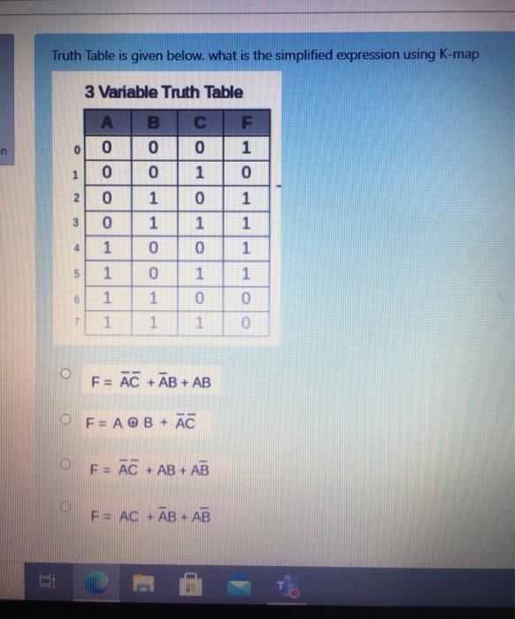 Solved Truth Table is given below. what is the simplified | Chegg.com