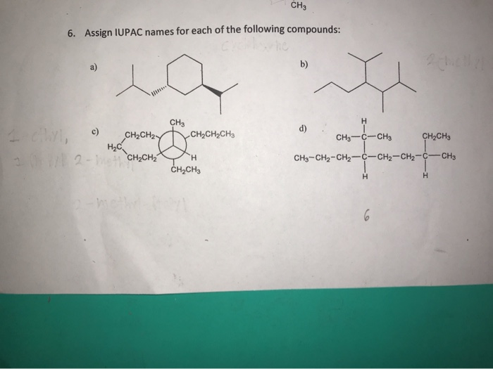 Solved CH3 6. Assign IUPAC names for each of the following | Chegg.com