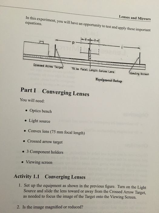 Solved Lenses and Mirrors In this experiment, you will have | Chegg.com