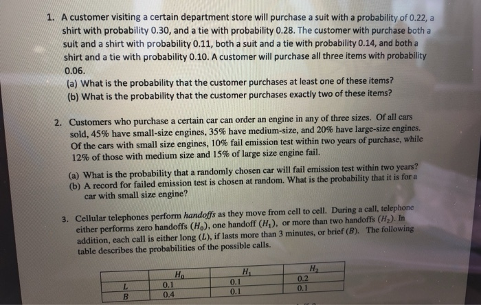Solved 1. A customer visiting a certain department store | Chegg.com