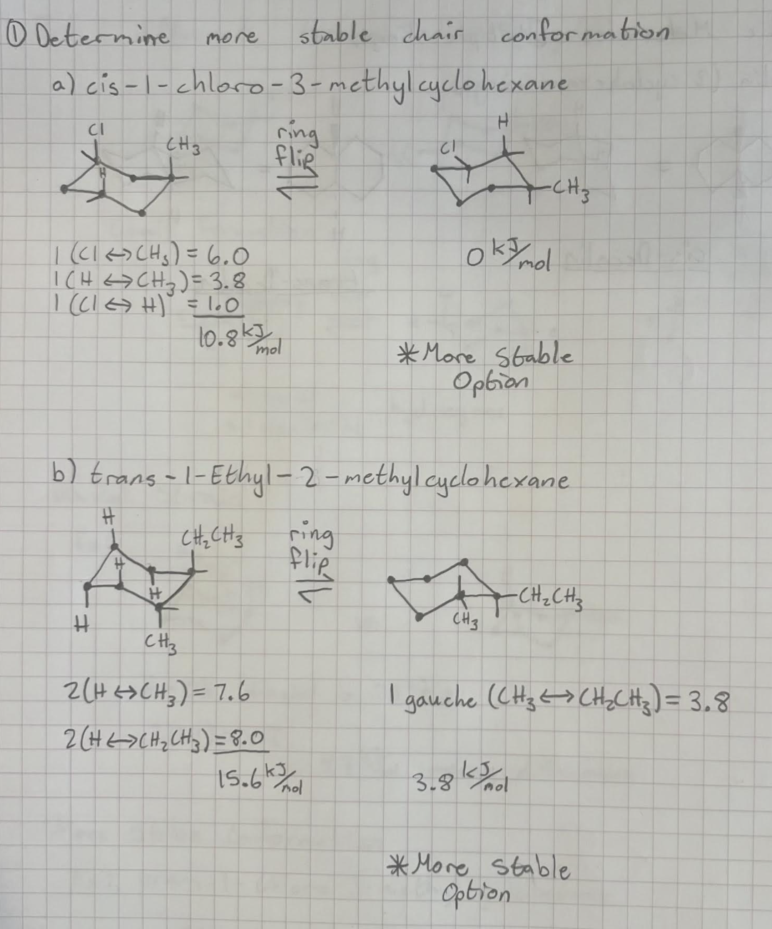 [Solved]: 1) Determine the more stable chair conformation fo