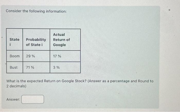 Solved Consider the following information: State Probability | Chegg.com