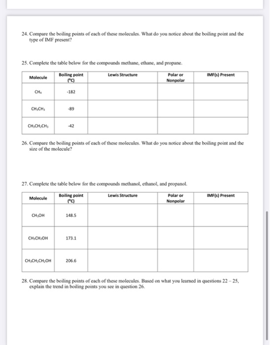 Solved 24. Compare the boiling points of each of these | Chegg.com