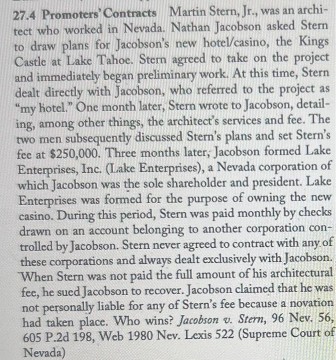 Solved 27.4 Promoters' Contracts Martin Stern, Jr., was an | Chegg.com