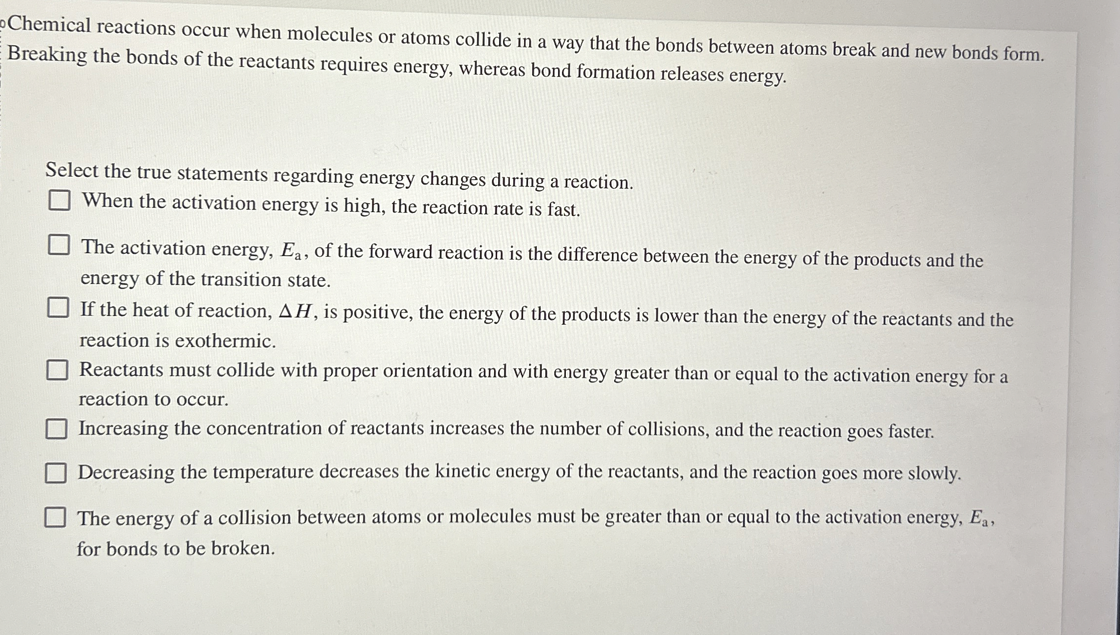 Solved oChemical reactions occur when molecules or atoms | Chegg.com