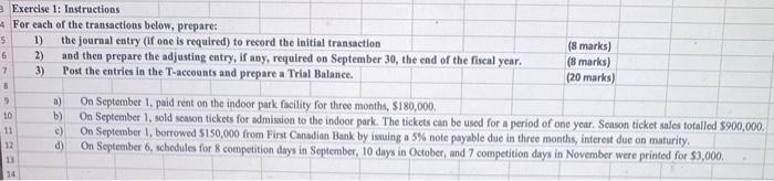 Solved Exercise 1: Instructions For each of the transactions | Chegg.com