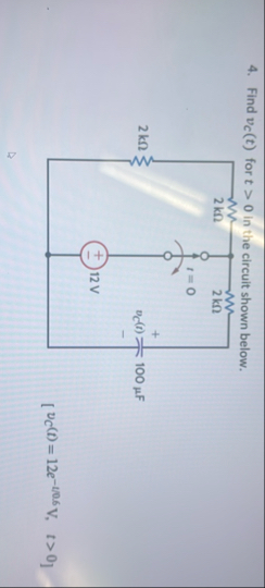 Solved Find vC(t) ﻿for t>0 ﻿in the circuit shown | Chegg.com