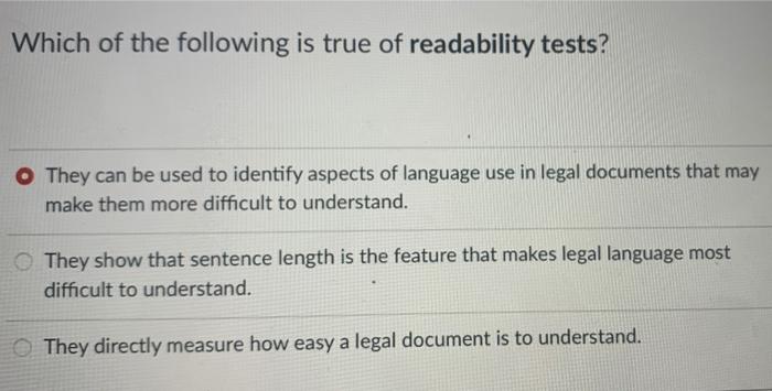 Solved Which of the following is true of readability tests? | Chegg.com