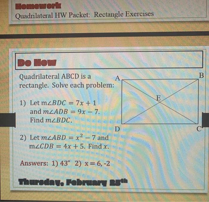 Solved Homework Quadrilateral HW Packet: Rectangle Exercises | Chegg.com