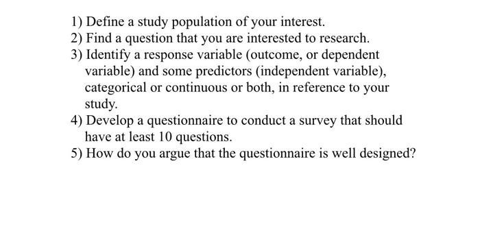 Solved 1) Define a study population of your interest. 2) | Chegg.com