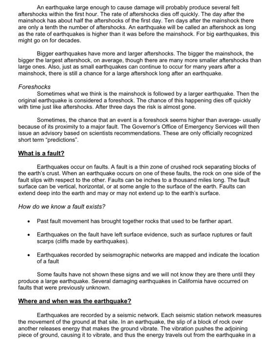 Solved Earthquake Country Assignment Answer the questions | Chegg.com