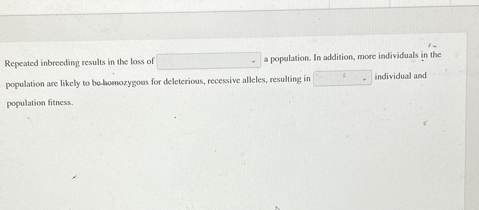 Solved Repeated inbreeding results in the loss of a | Chegg.com