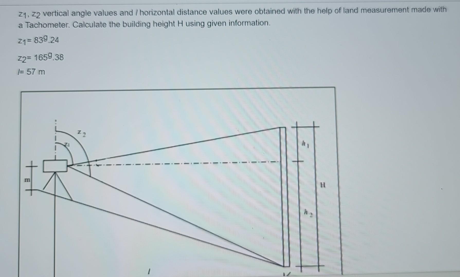 Solved z1,z2 vertical angle values and / horizontal distance | Chegg.com