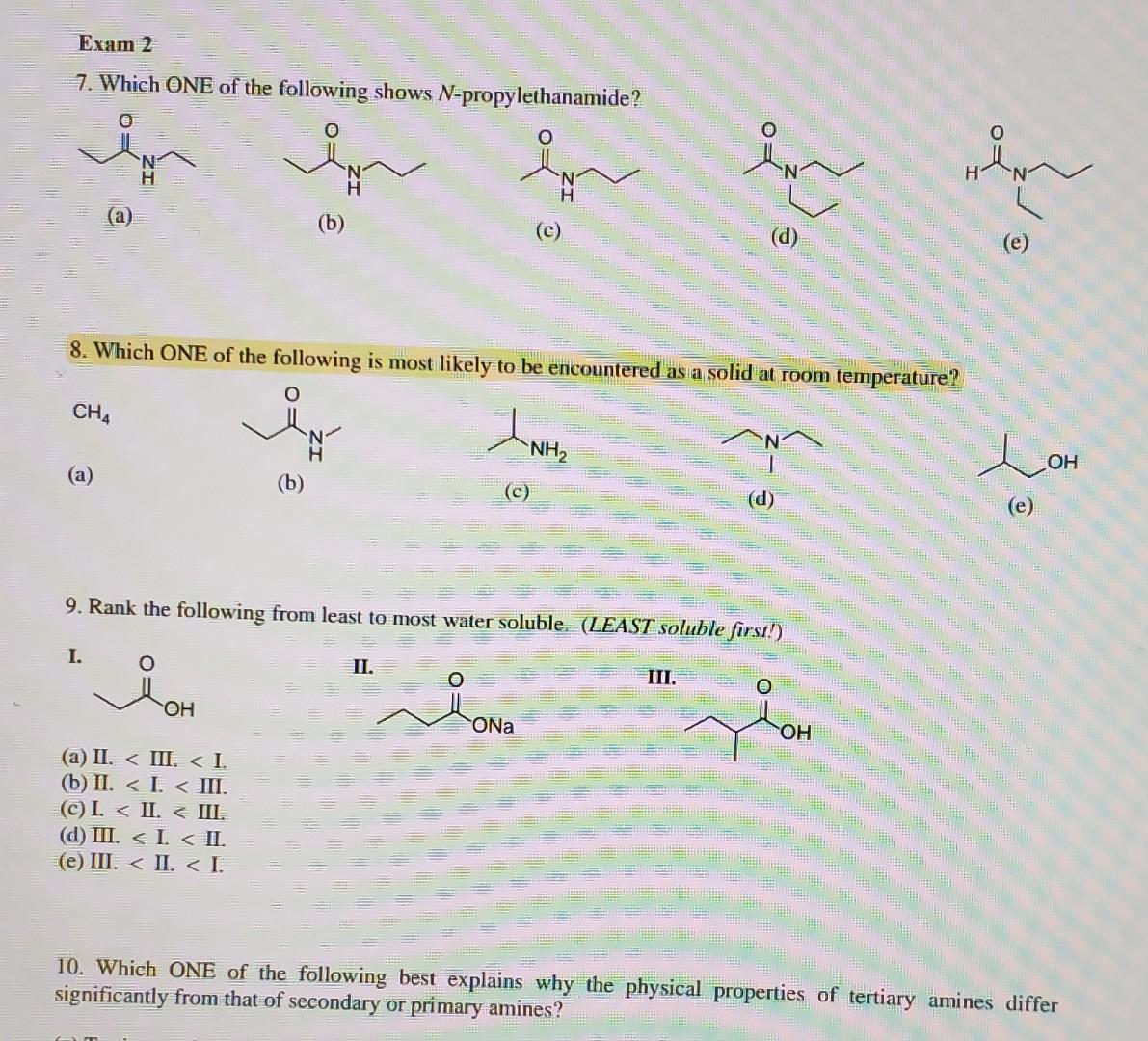Solved Exam 2 7. Which ONE of the following shows | Chegg.com
