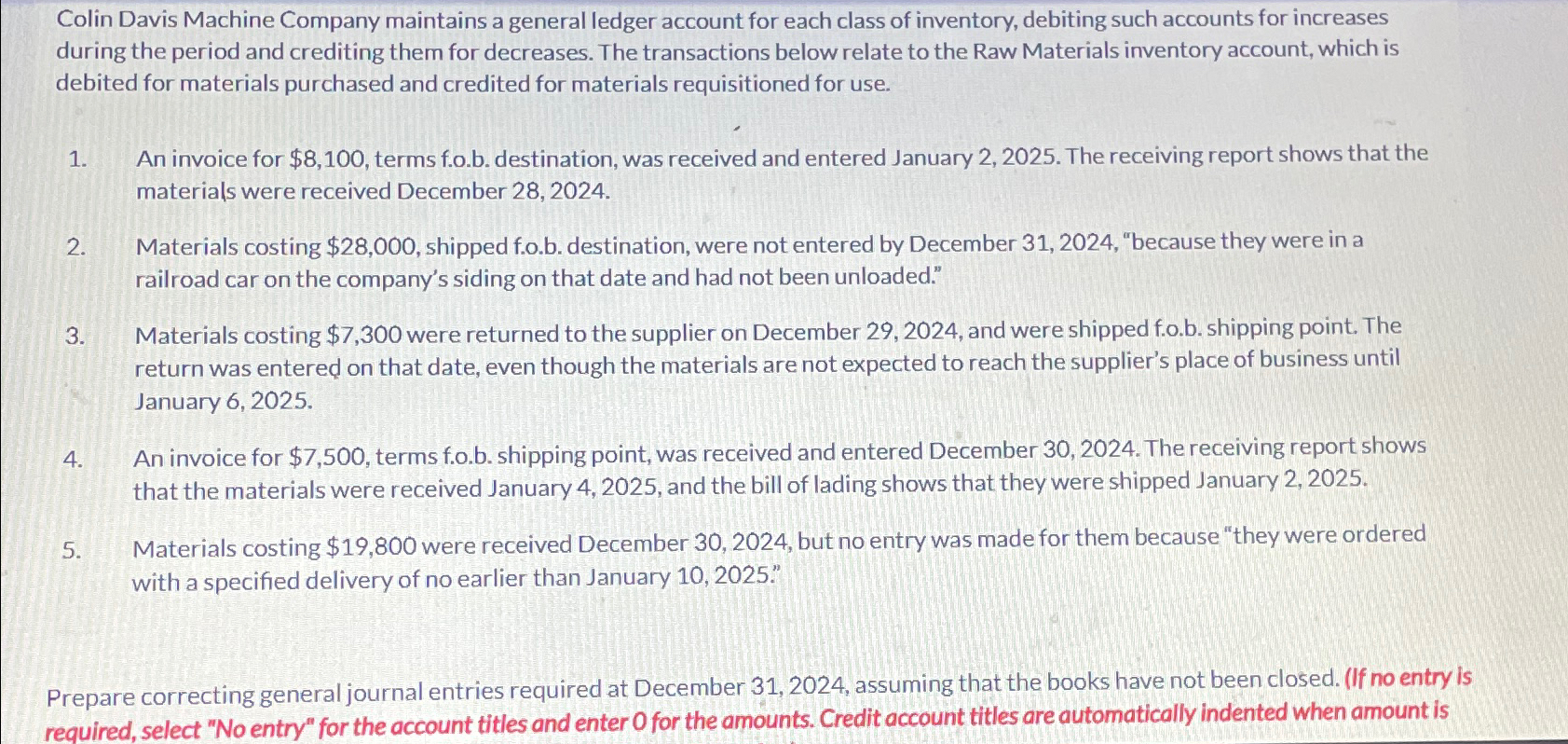 Solved Colin Davis Machine Company maintains a general | Chegg.com