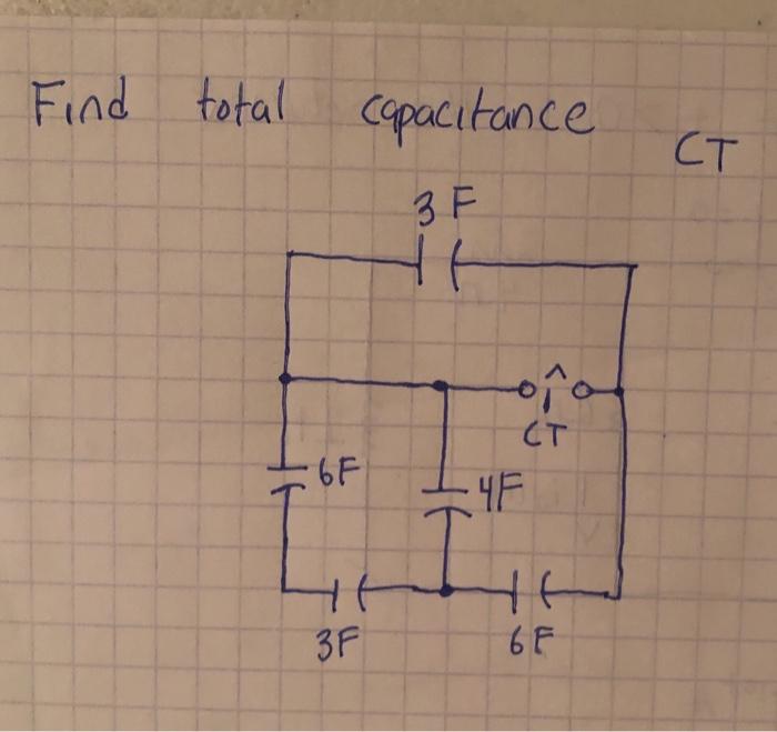 Solved Find total capacitance СТ 3 CT HH 6F -4F HE 3F 6F | Chegg.com