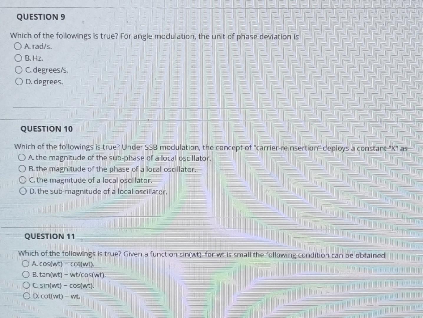 Solved Which of the followings is true? For angle | Chegg.com