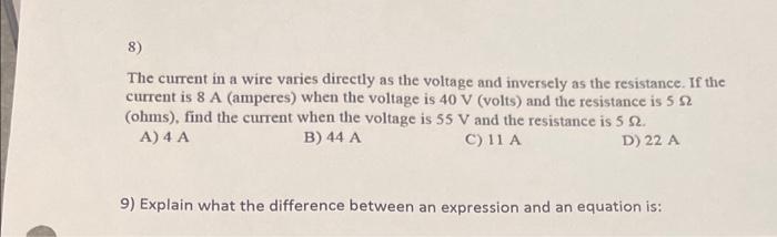 Solved The current in a wire varies directly as the voltage | Chegg.com