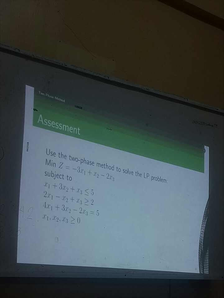 Solved AssessmentUse the two-phase method to solve the LP | Chegg.com