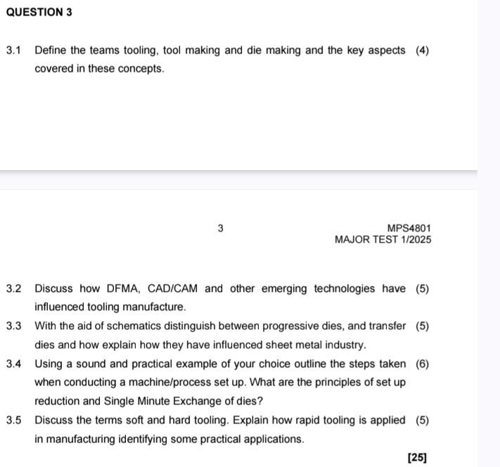 Solved QUESTION 33.1 ﻿Define the teams tooling, tool making | Chegg.com