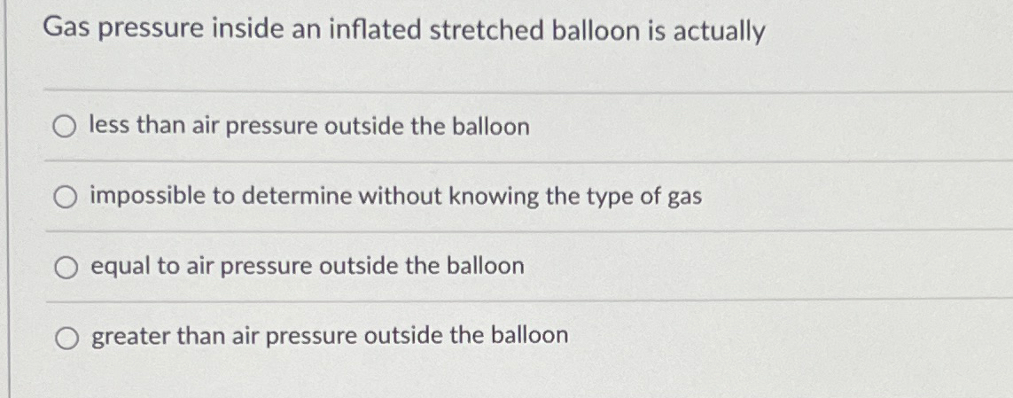 Gas pressure inside an inflated stretched balloon is | Chegg.com