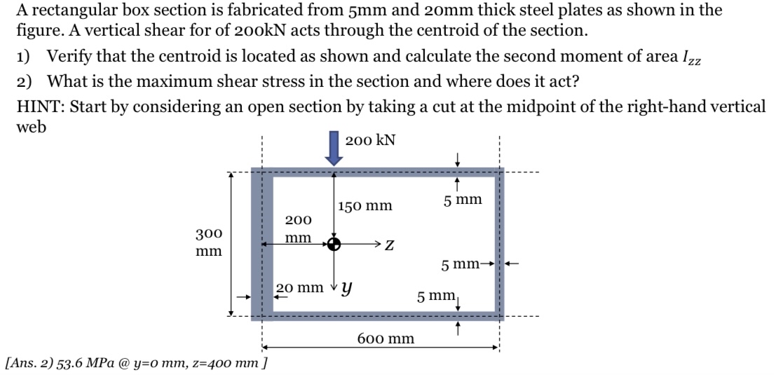 Solved A rectangular box section is fabricated from 5mm ﻿and | Chegg.com