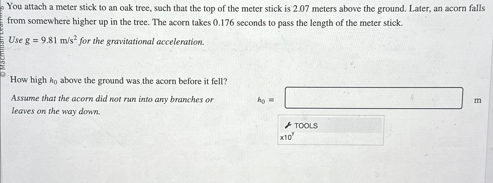 Solved You attach a meter stick to an oak tree, such that | Chegg.com