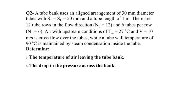 Solved Q2- A tube bank uses an aligned arrangement of 30 mm | Chegg.com