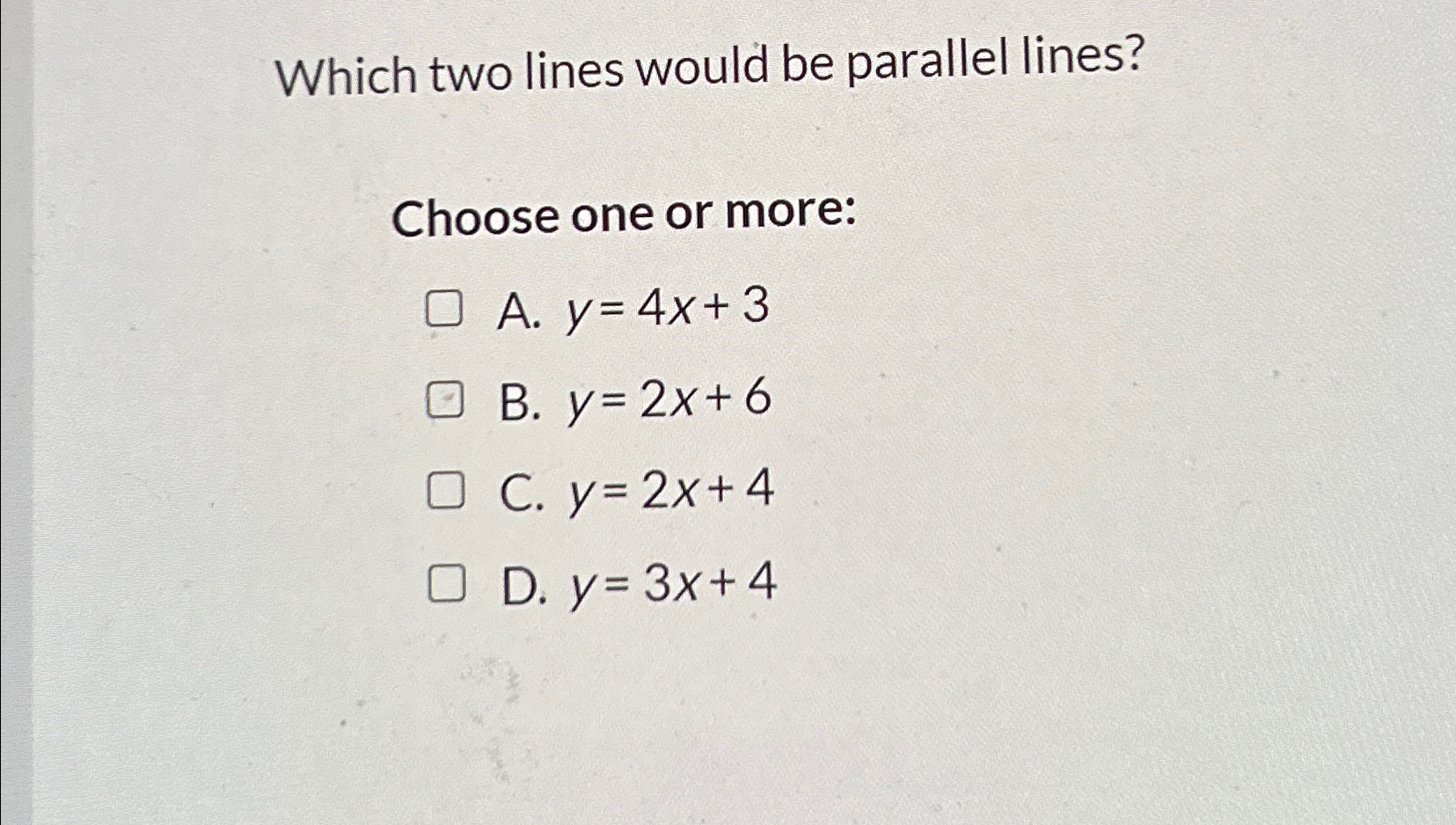 Solved Which two lines would be parallel lines?Choose one or | Chegg.com