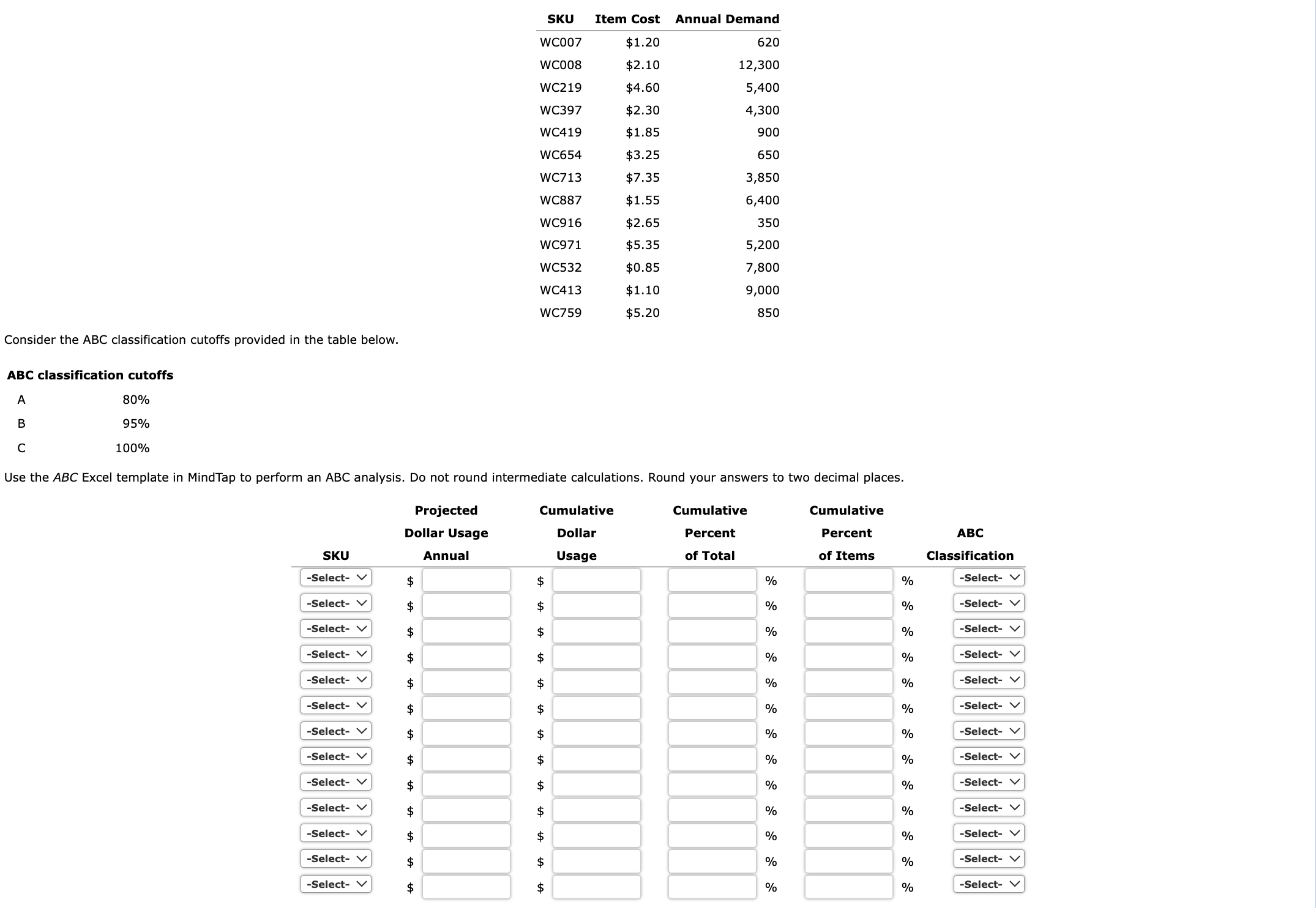 Solved Consider the ABC classification cutoffs provided in | Chegg.com