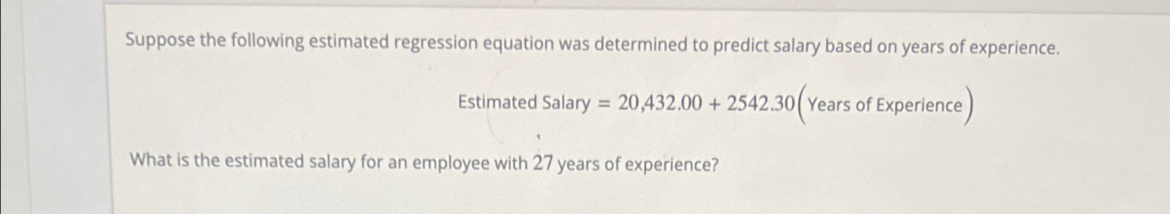 Solved Suppose the following estimated regression equation | Chegg.com