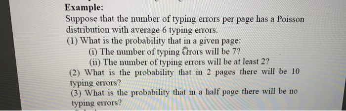 Solved Example: Suppose that the number of typing errors per | Chegg.com