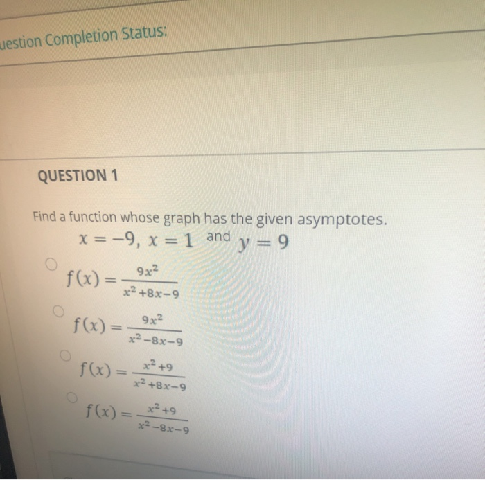 Solved westion Completion Status: QUESTION 1 Find a function | Chegg.com