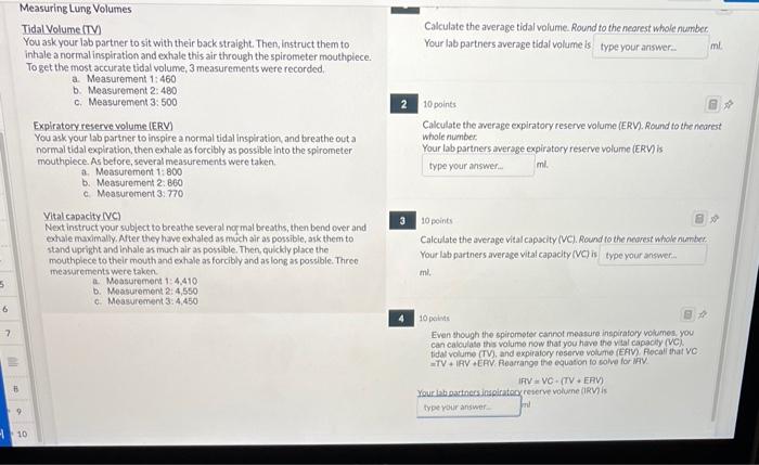 Solved Tidal Volume (TV) You ask your lab partner to sit | Chegg.com