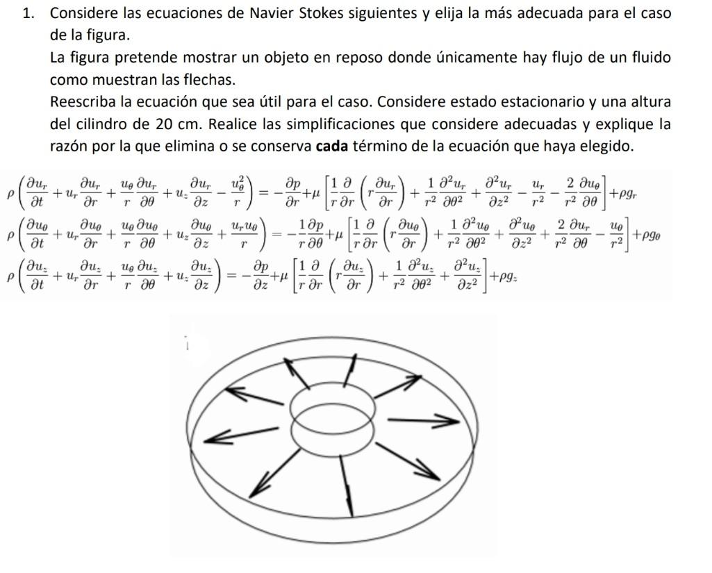 1. Considere las ecuaciones de Navier Stokes | Chegg.com