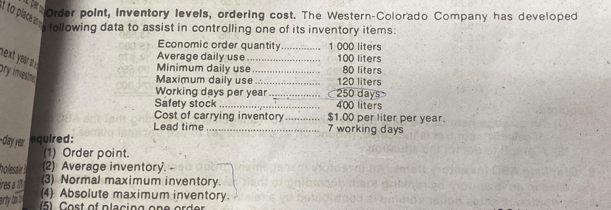 Solved Order point, inventory levels, ordering cost. The | Chegg.com