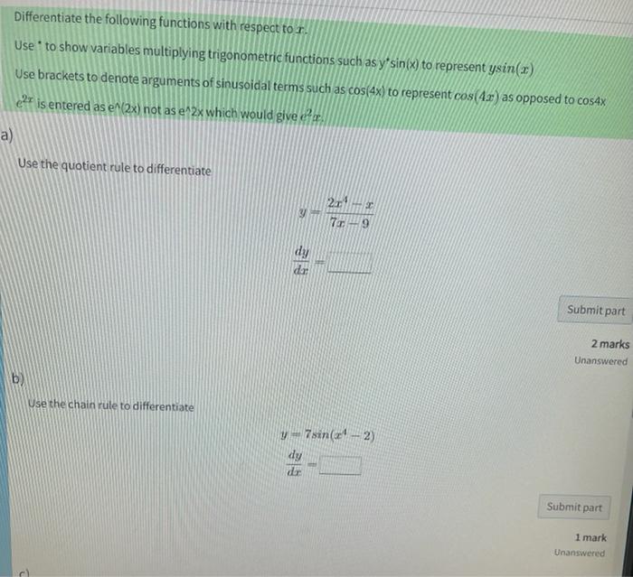 Solved Differentiate the following functions with respect to | Chegg.com