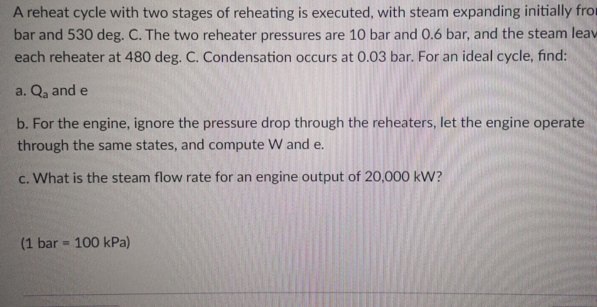 Solved A reheat cycle with two stages of reheating is | Chegg.com