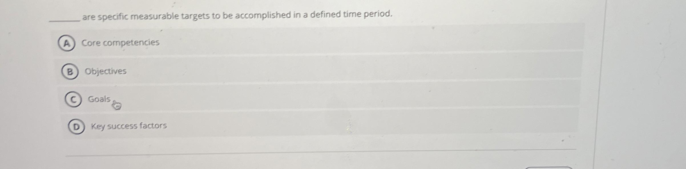 Solved are specific measurable targets to be accomplished in | Chegg.com