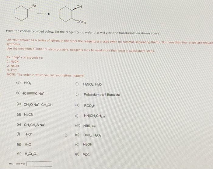Solved From the choices provided below, list the reagent(s) | Chegg.com