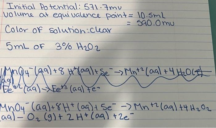 PART II: TITRATION OF H2O2 Use the volume at the | Chegg.com