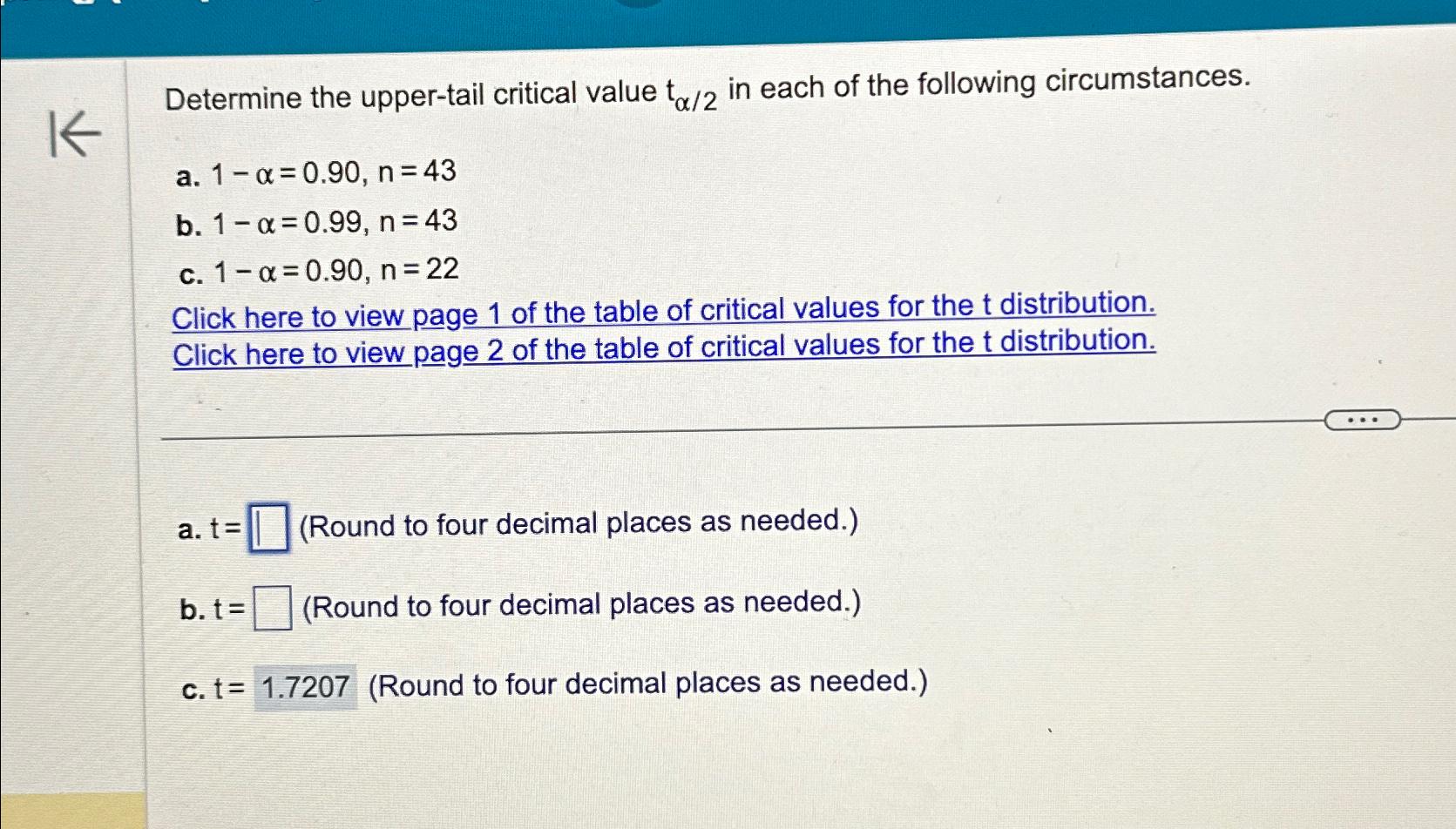 Solved Determine the upper-tail critical value tα2 ﻿in each | Chegg.com